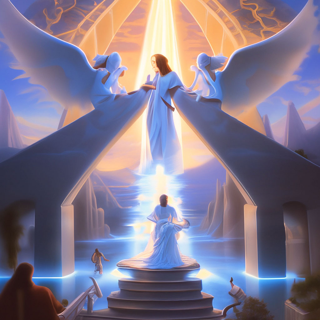 "Crystal bridge and angels" — image created in Shedevrum