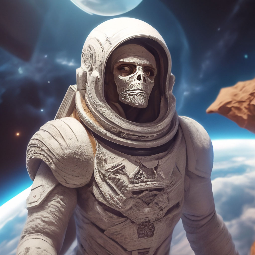 "A mummy in space, realistic" — image created in Shedevrum
