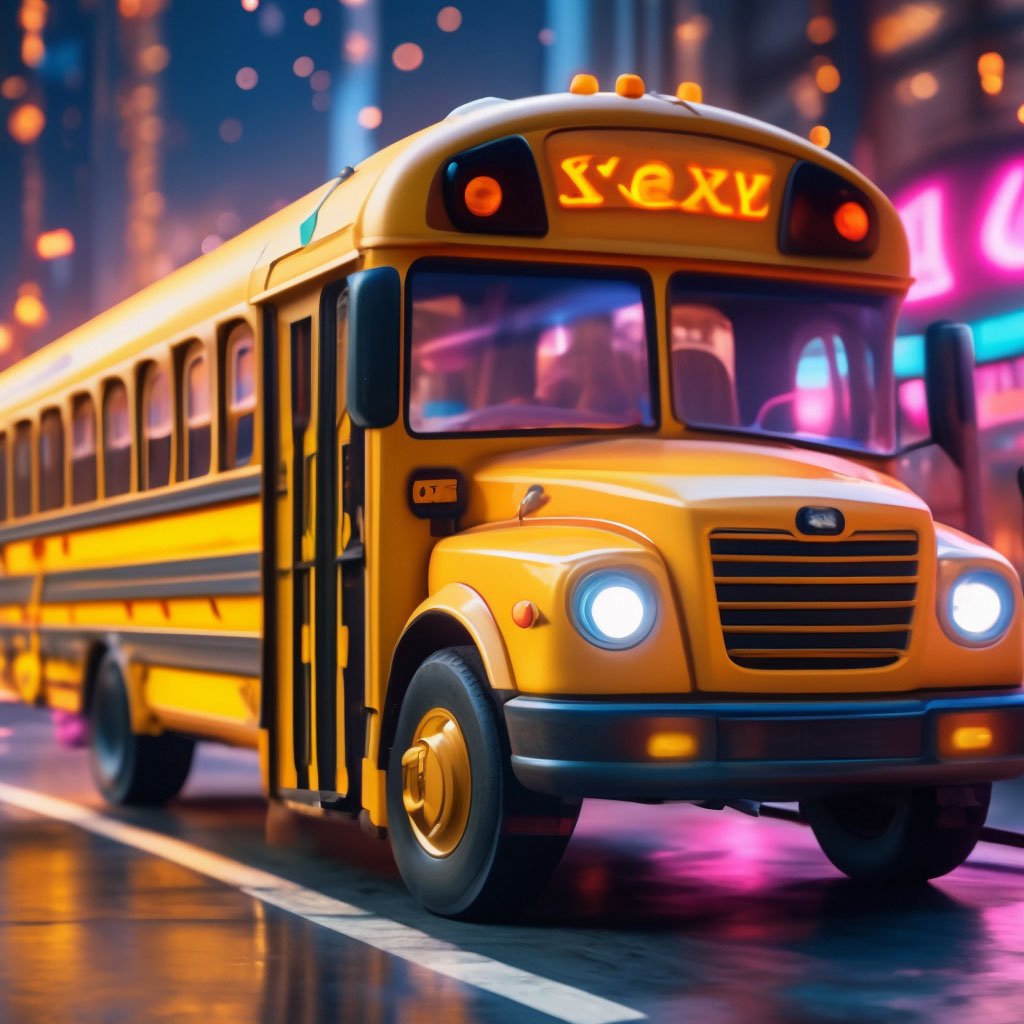 Cartoon School Bus At Night
