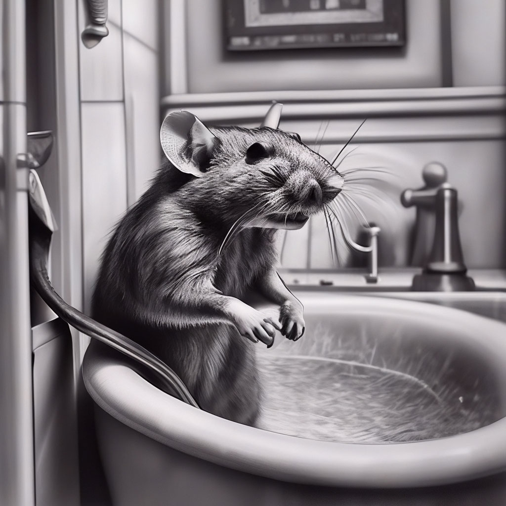 "The rat washes in the bathroom" — image created in Shedevrum