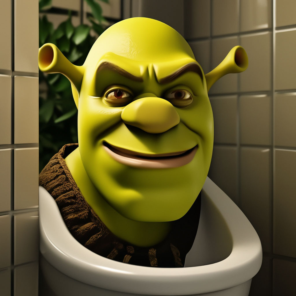"Shrek's head is sticking out of the …" — image created in Shedevrum
