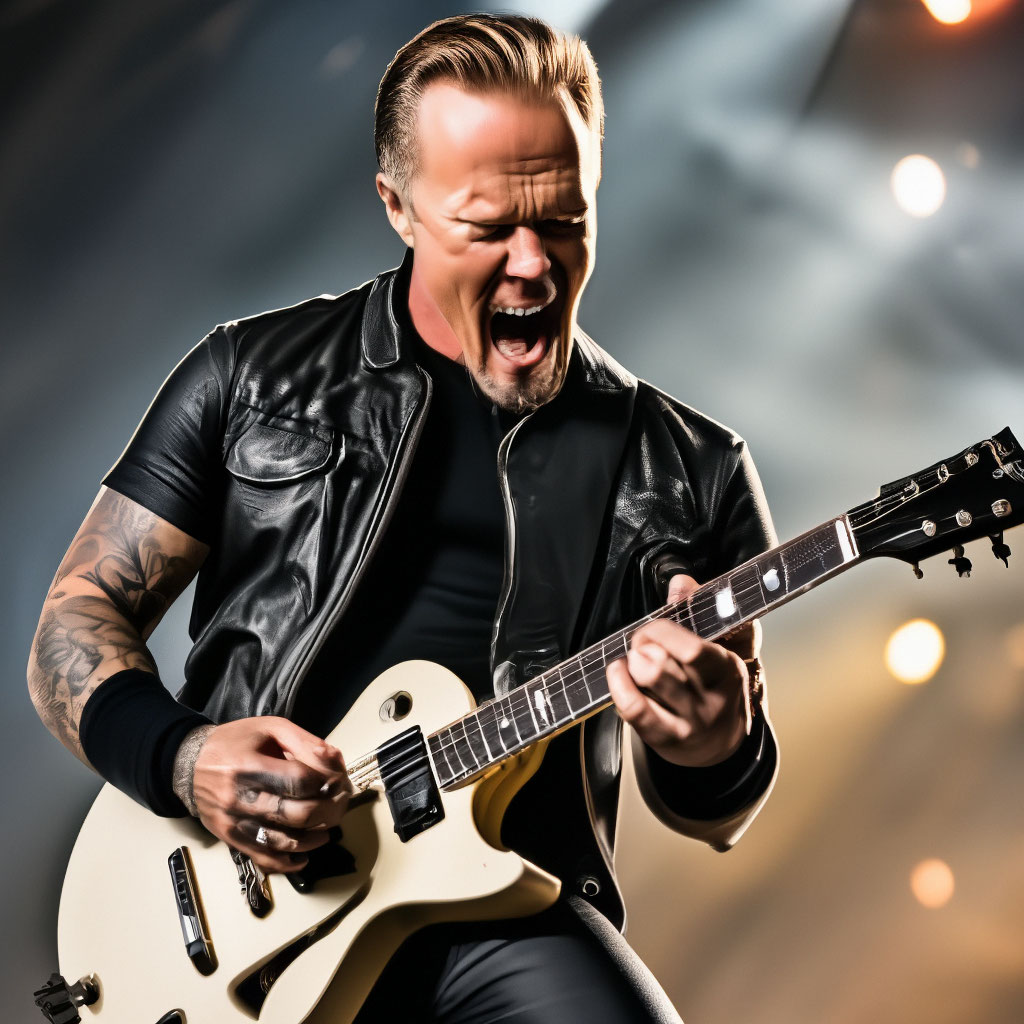 "James Hatfield plays guitar" — image created in Shedevrum