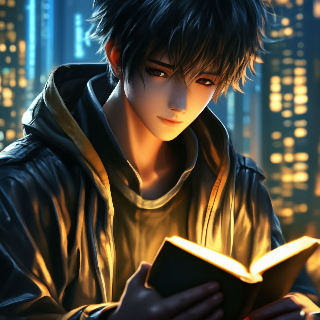 Chico Anime Leyendo Un Libro