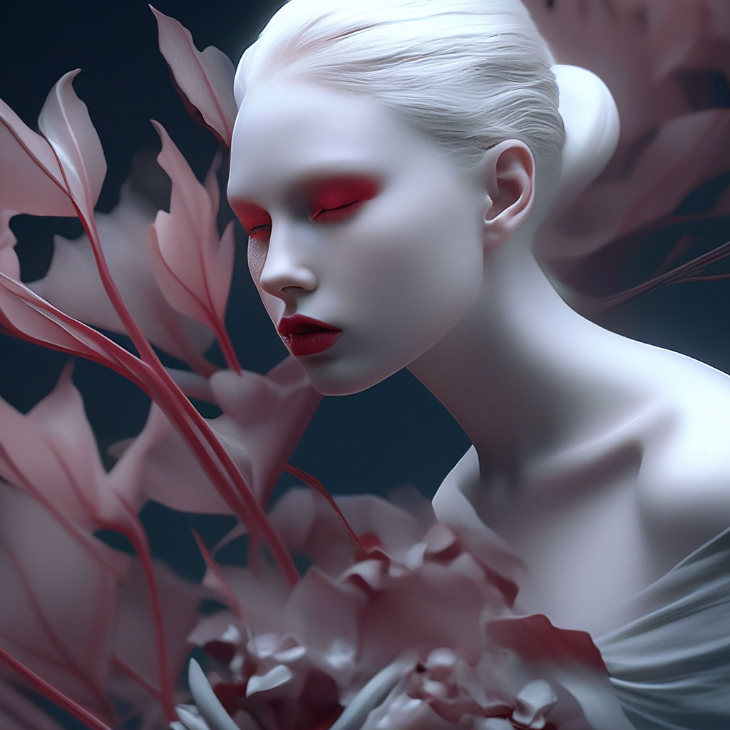 "Albino girl, dark botanical, horror …" — image created in Shedevrum