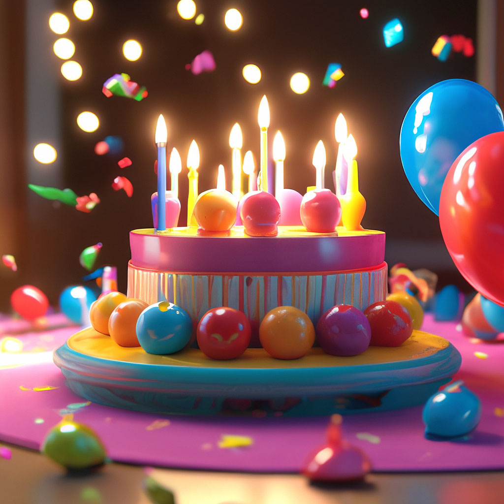 "Happy birthday balloon glass candles cake firecrackers" — image ...