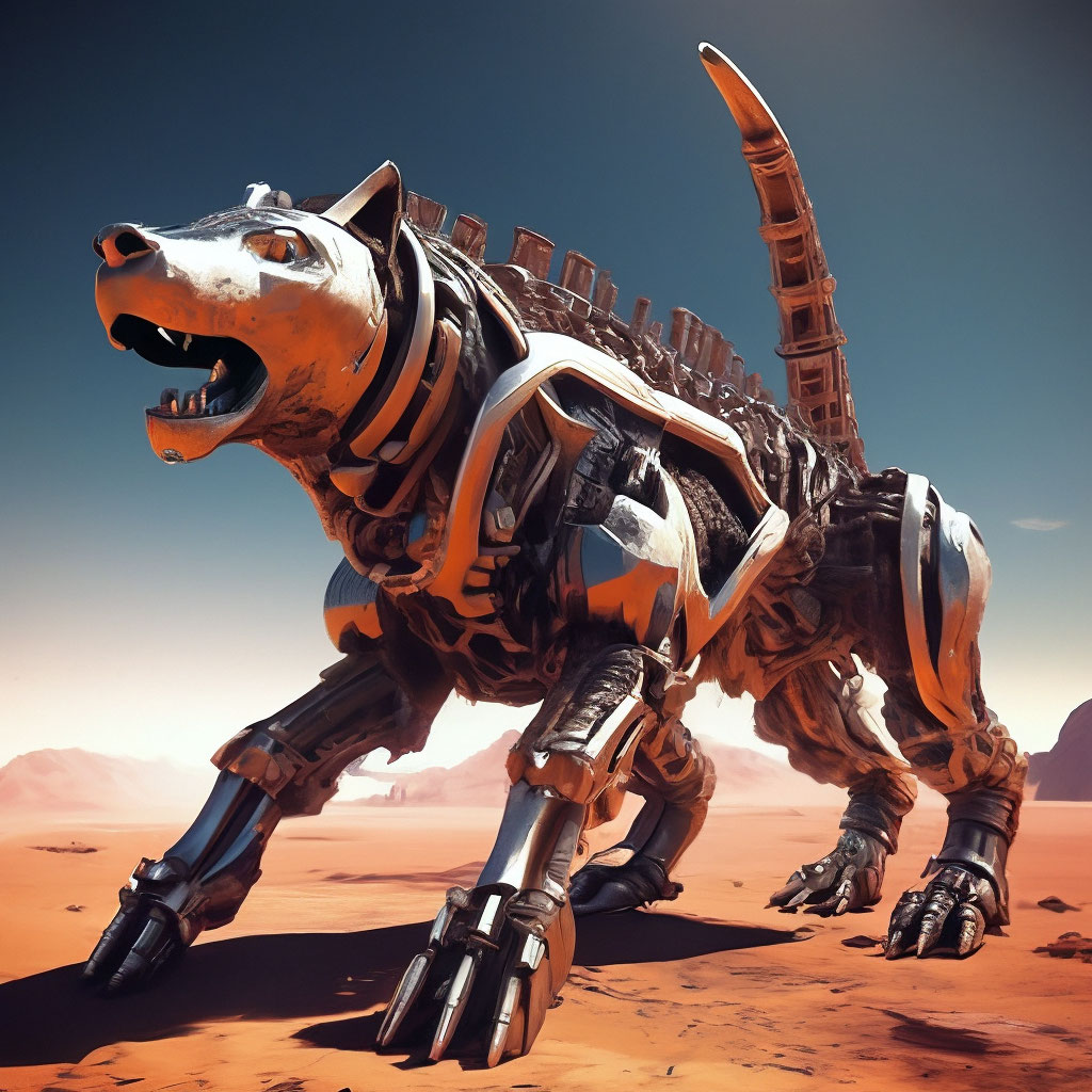 "Unique animal, mars, radiation, metal," — image created in Shedevrum