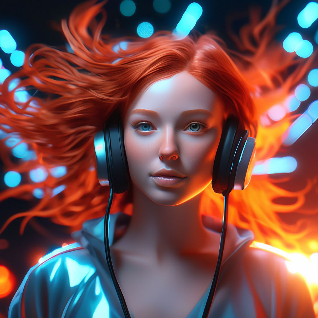 "Gif, f2.8, girl, redhead, techno. …" — image created in Shedevrum