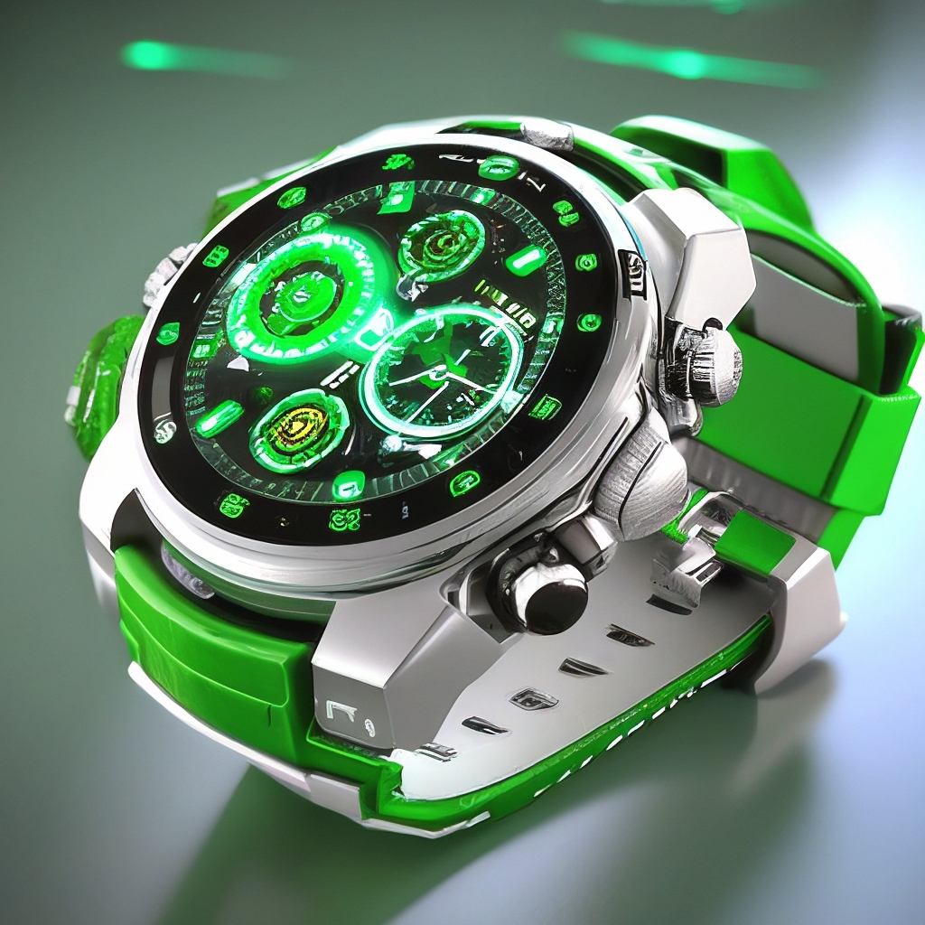 "Wrist smart watches, green white …" — image created in Shedevrum