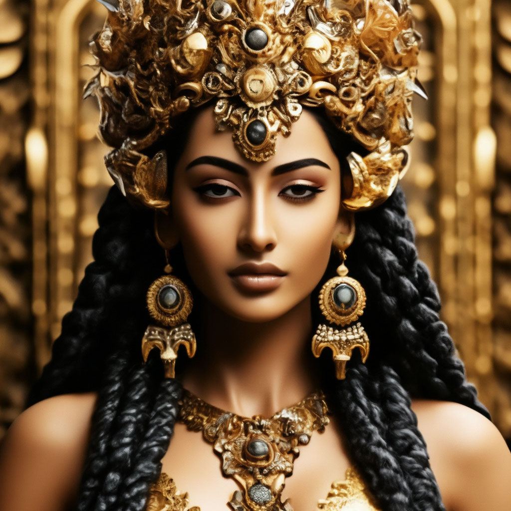 "Ancient India. 5D, black, beige, gold…" — image created in Shedevrum