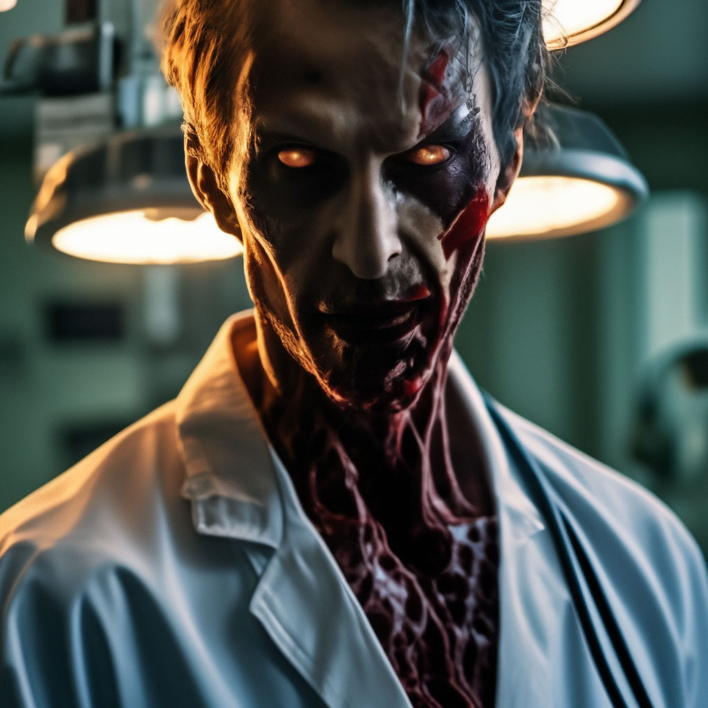 "Doctor zombie en quirófano" — imagen creada en Shedevrum