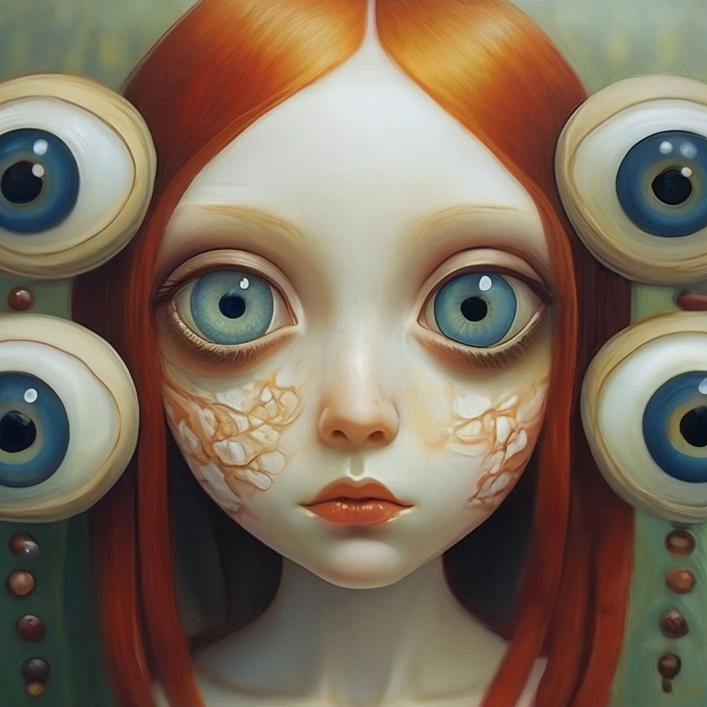 "A girl with unusual eyes, several …" — image created in Shedevrum
