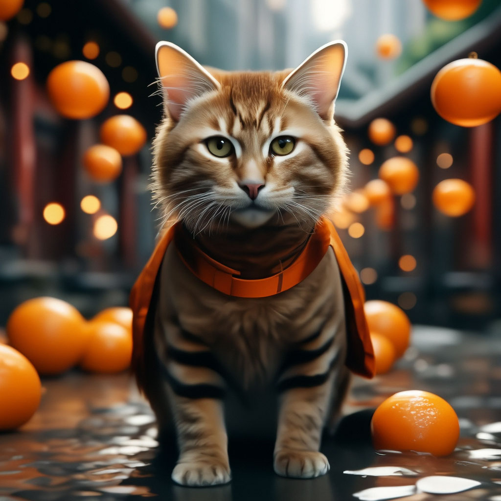 "The cat in mandarin" — image created in Shedevrum