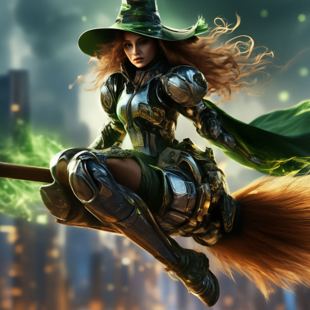 "Witch on a broom delivers mail,steampunk" — image created in Shedevrum