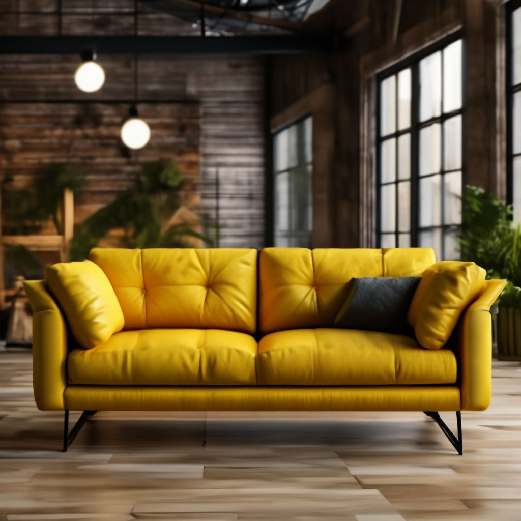"Yellow loft-style sofa" — image created in Shedevrum