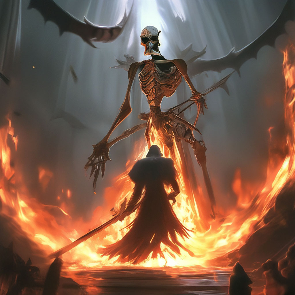 "La muerte me persigue. un enorme esqueleto en el manto con una guadaña ...