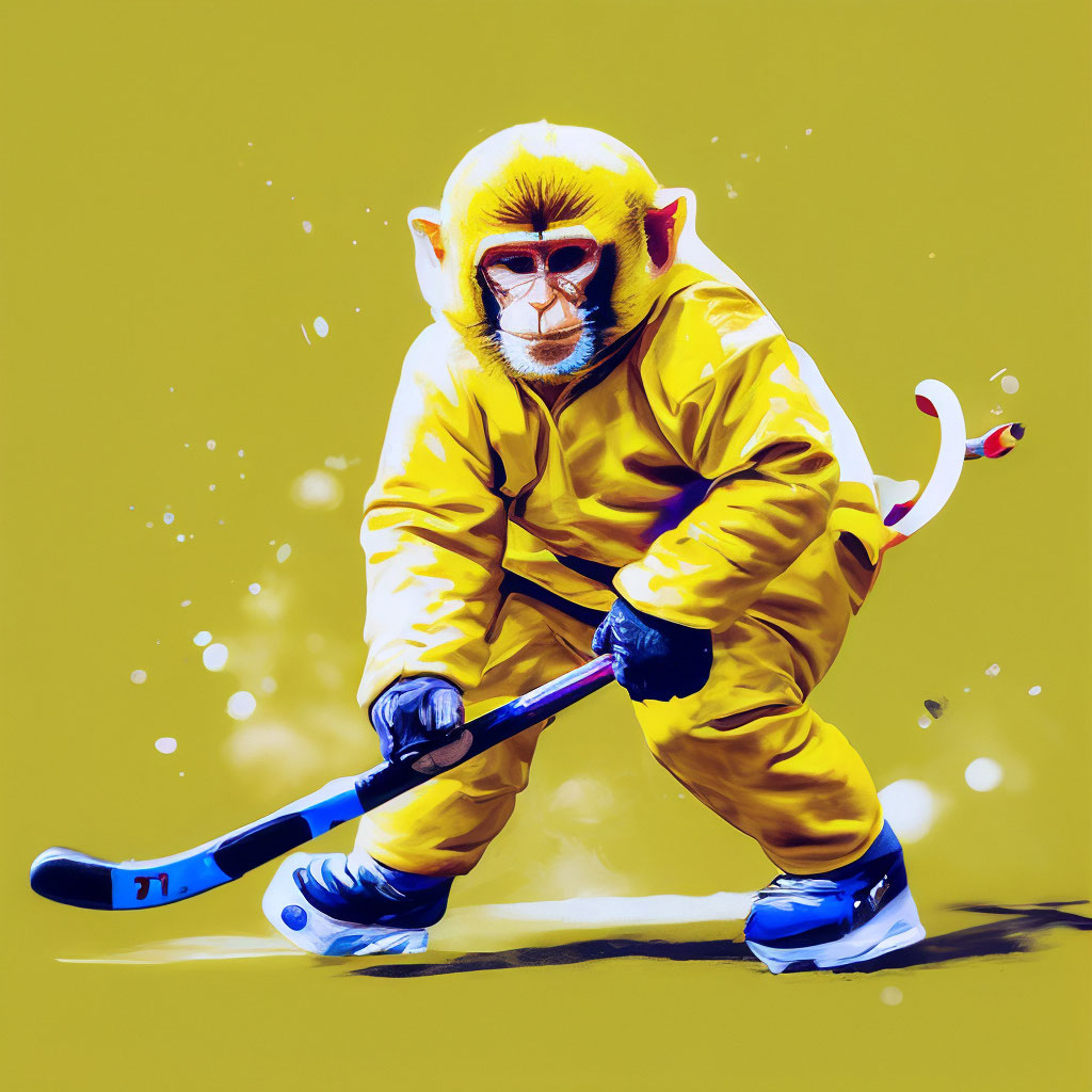 "The yellow monkey is playing hockey" — image created in Shedevrum