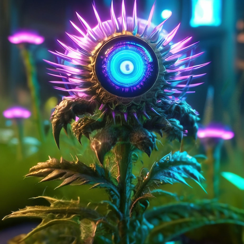 "Medicinal thistle with anthropomorphic luminescent eyes" — image ...