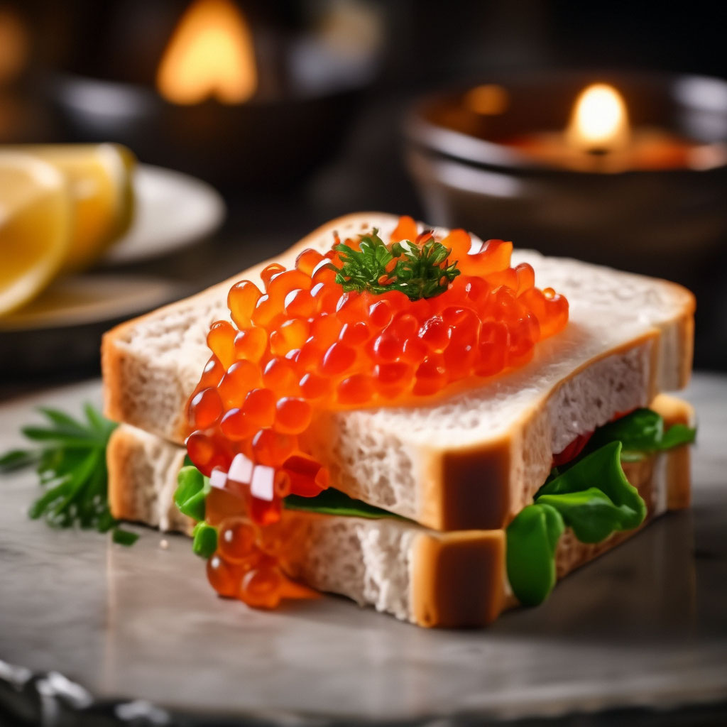 "Sandwich with red caviar, restaurant, aesthetic, beautiful, realistic ...