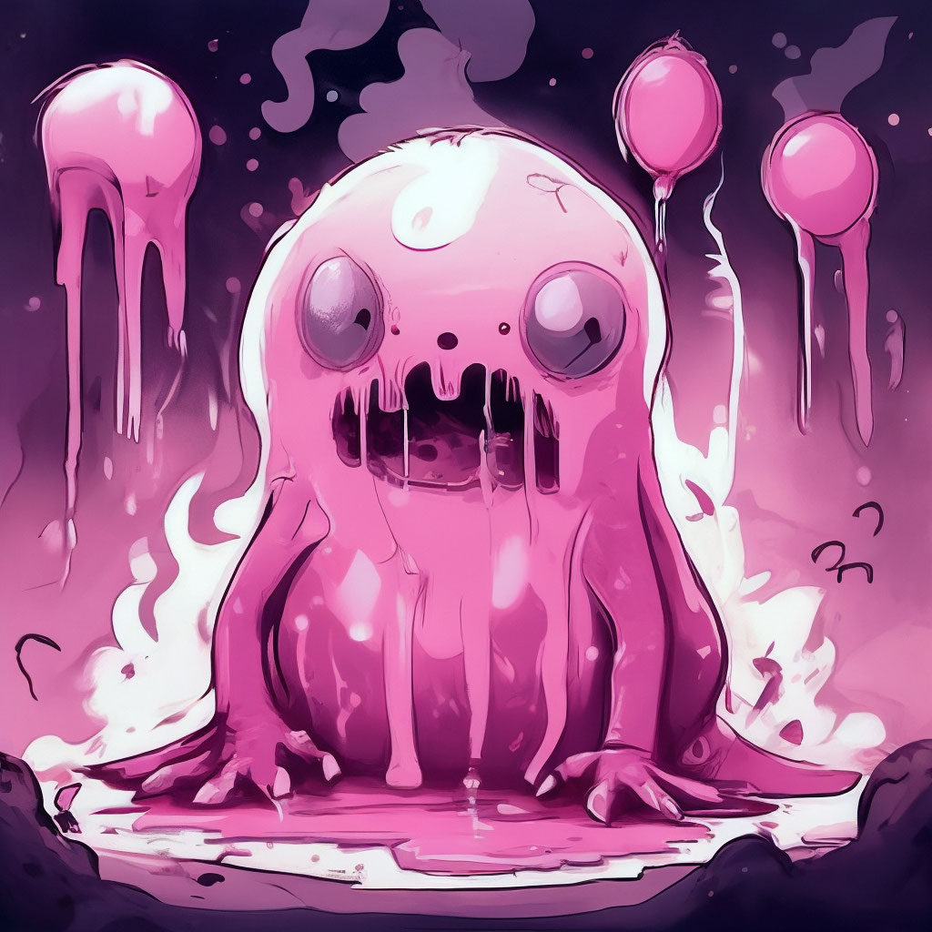 "Abomination, pink cute sad slimy …" — image created in Shedevrum