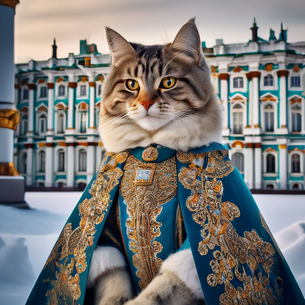 "A cat in a Russian tsar costume, …" — image created in Shedevrum