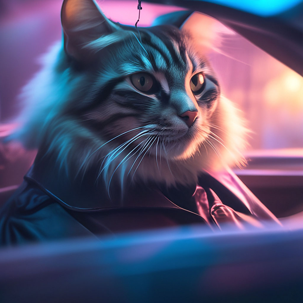 "Cat car driver" — image created in Shedevrum