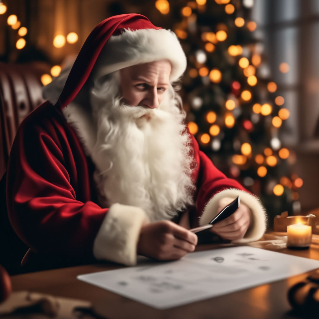 "Santa Claus is sitting at his desk …" — image created in Shedevrum
