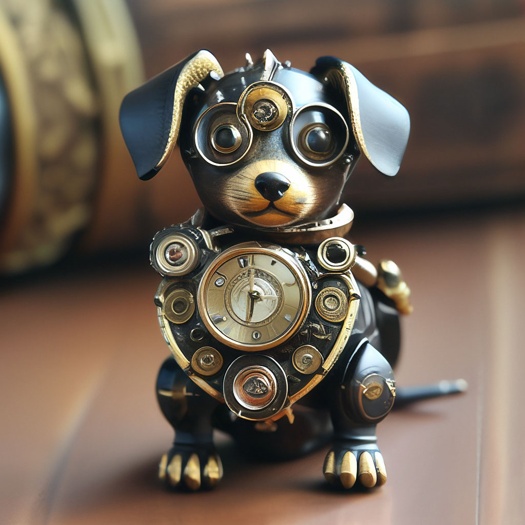 "Mini dog with watch" — image created in Shedevrum
