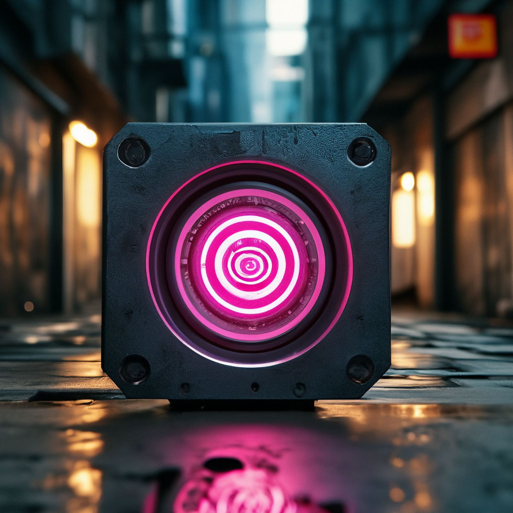"A button in the cyberpunk style, on a…" — image created in Shedevrum