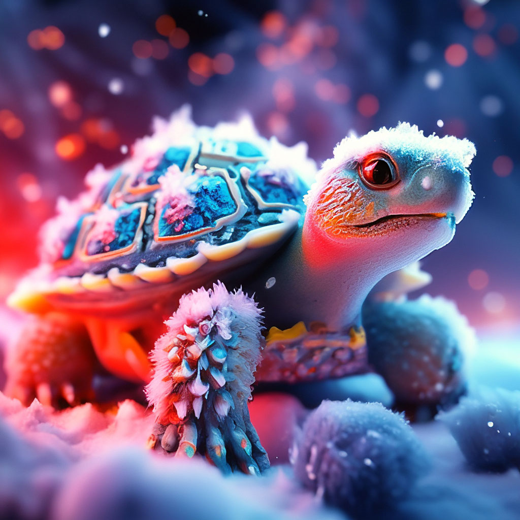 "🐢 beautiful unearthly fluffy turtle, hypertrophied-winter creature ...