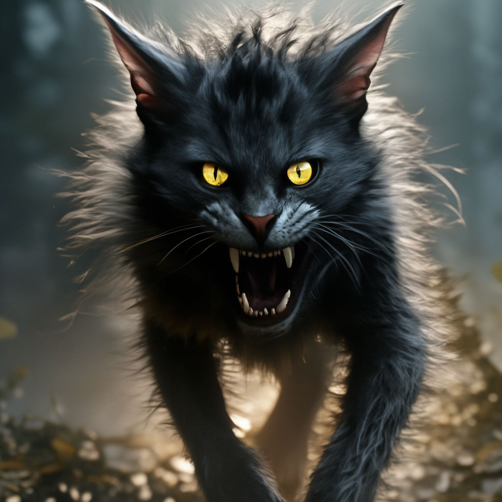 "Werewolf cat, sneaks through the mist…" — image created in Shedevrum