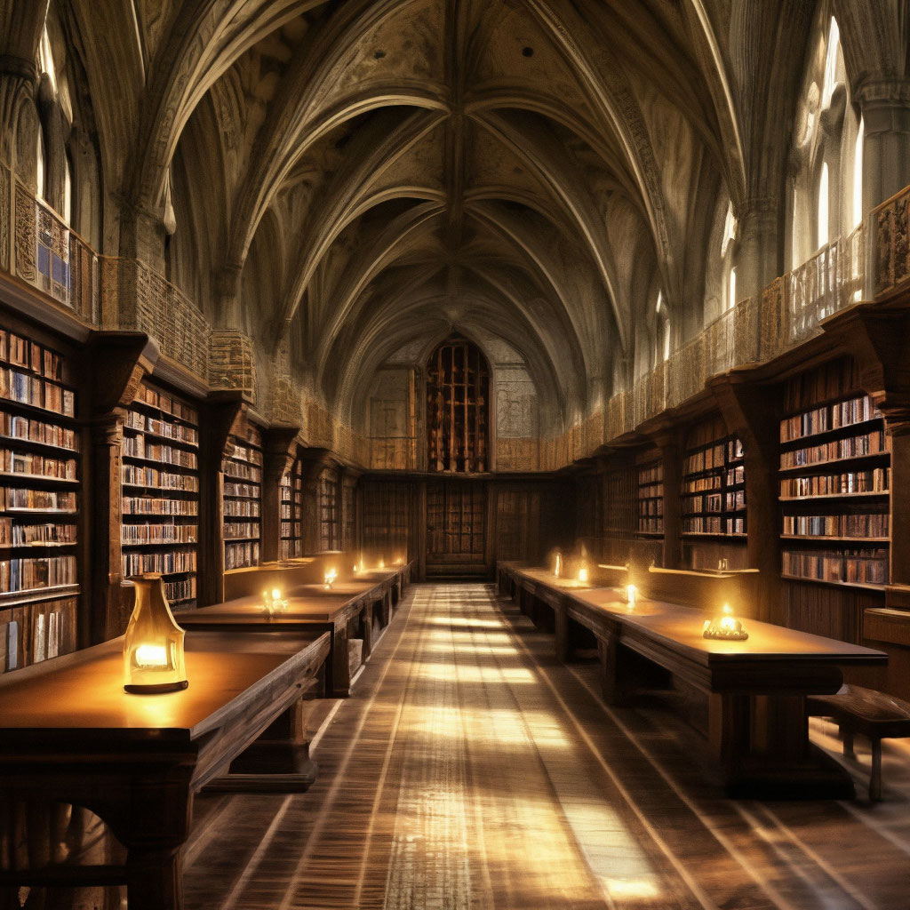 "Medieval library" — image created in Shedevrum