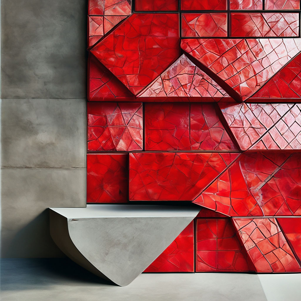 "Wall panels made of concrete and red mosaic elements" — image created ...