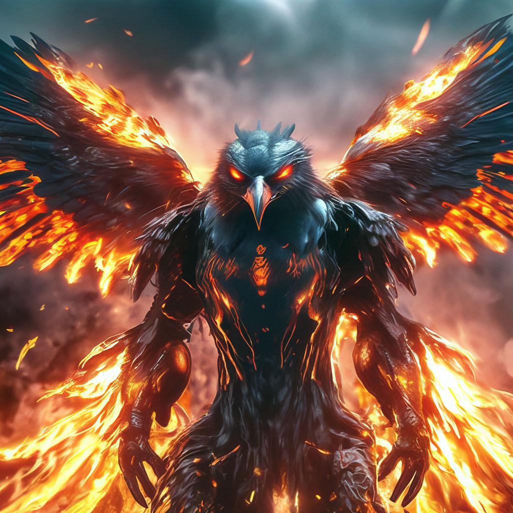 "High resolution, high quality, demonic fire-breathing falcon with ...