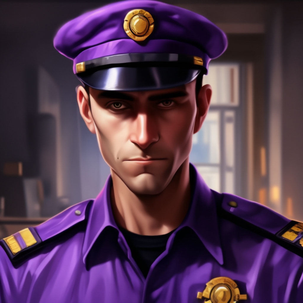 "William Afton in a purple security …" — image created in Shedevrum
