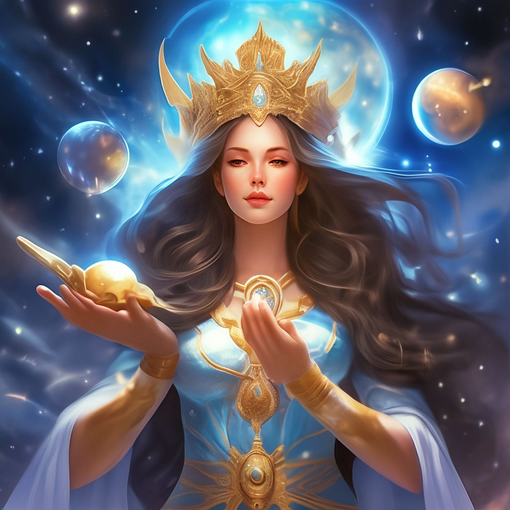 "The goddess of space, beautiful long …" — image created in Shedevrum
