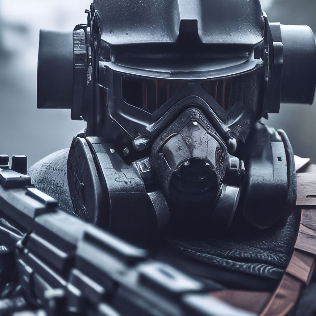 "Black massive power combat armor. the helmet looks like a gas mask. in ...