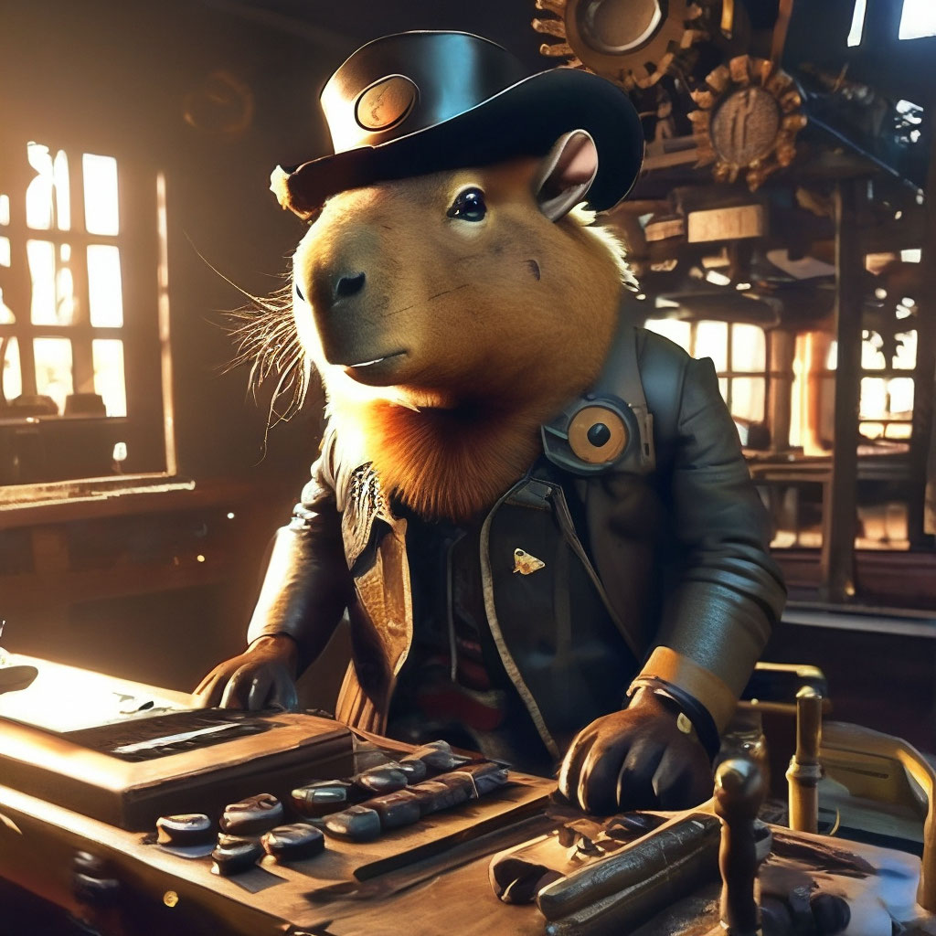 "Capybara is playing RDR2 computer" — image created in Shedevrum