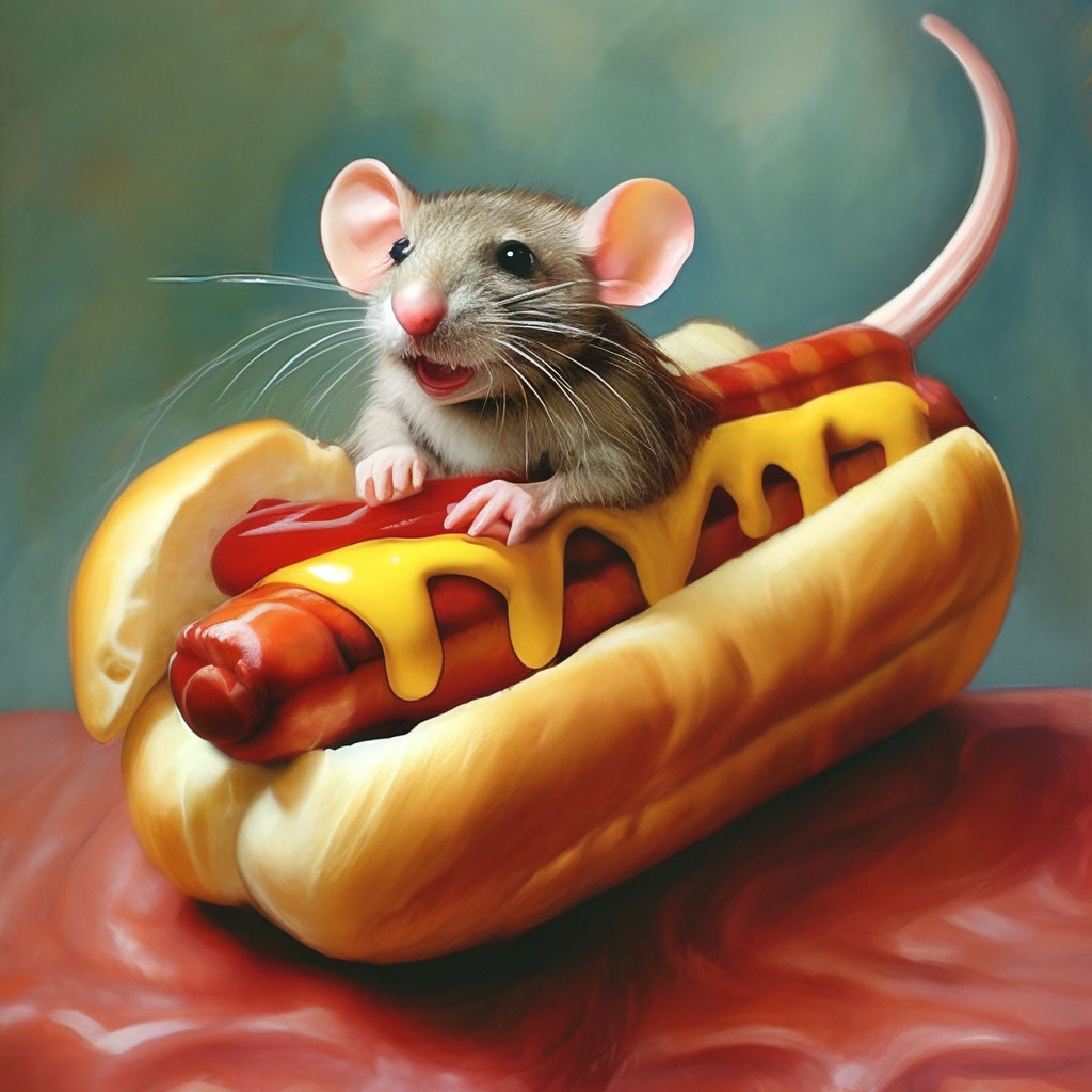 "A rat in a hot dog" — image created in Shedevrum