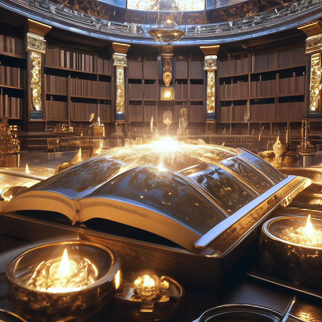 "Imperial library, the book of light …" — image created in Shedevrum