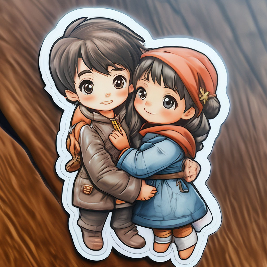 "Sticker sticker girl boy hugging 🫂 …" — image created in Shedevrum