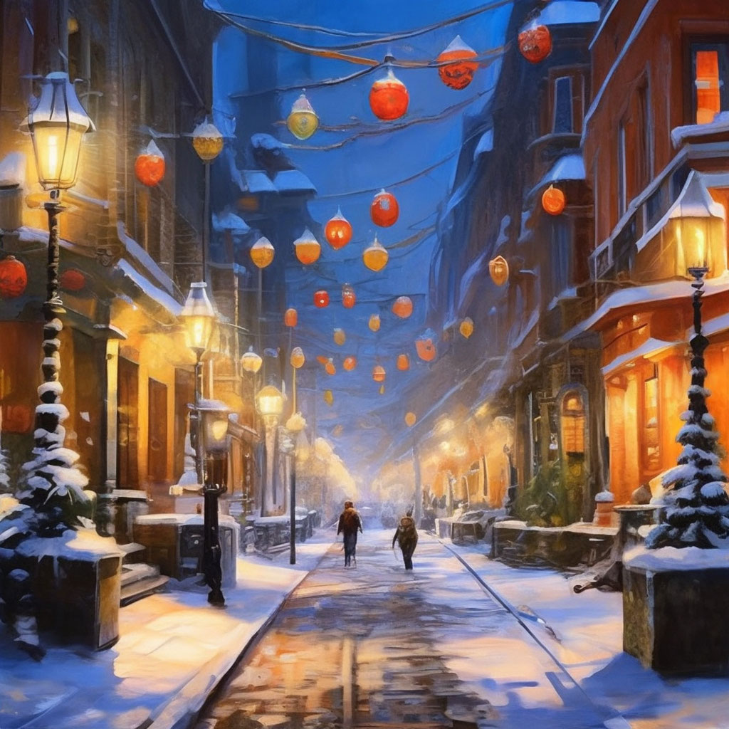 "Quiet New Year street" — image created in Shedevrum
