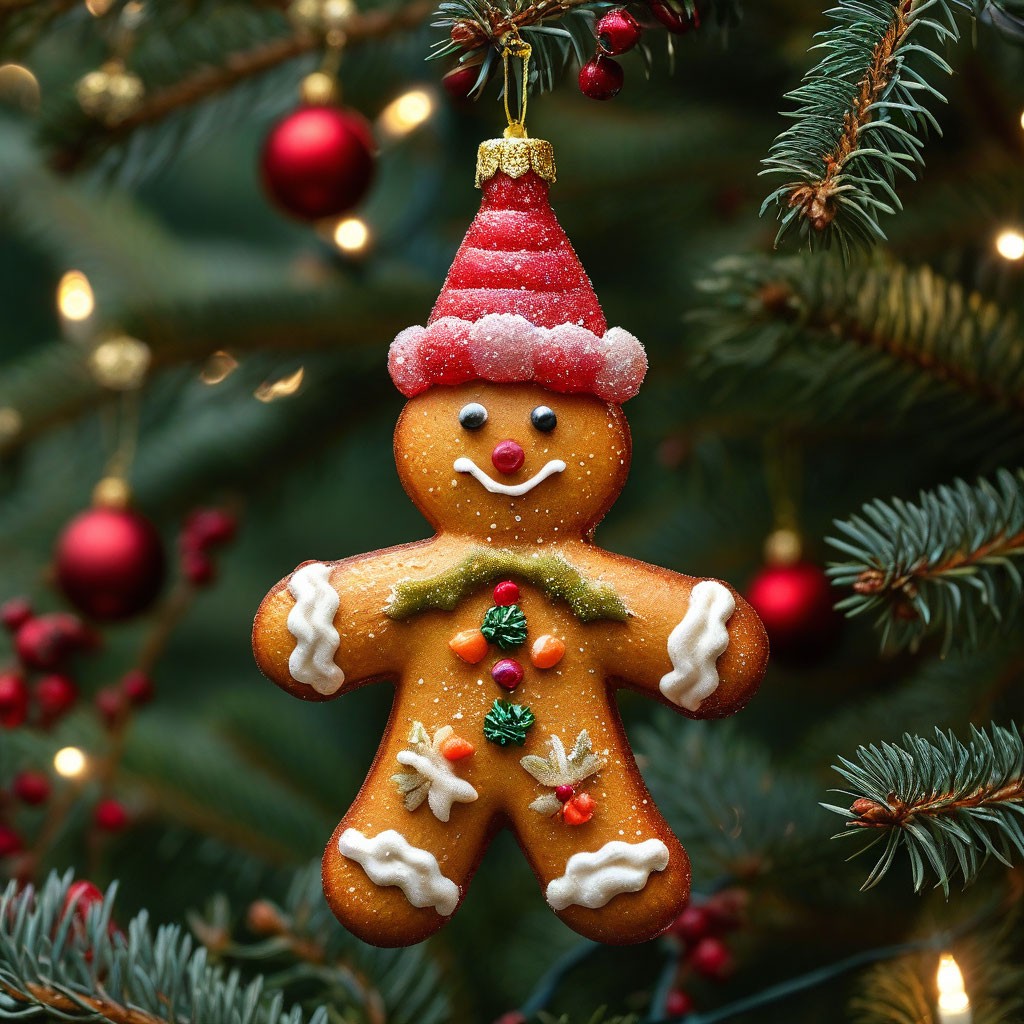 "The gingerbread man in the red hat" — image created in Shedevrum