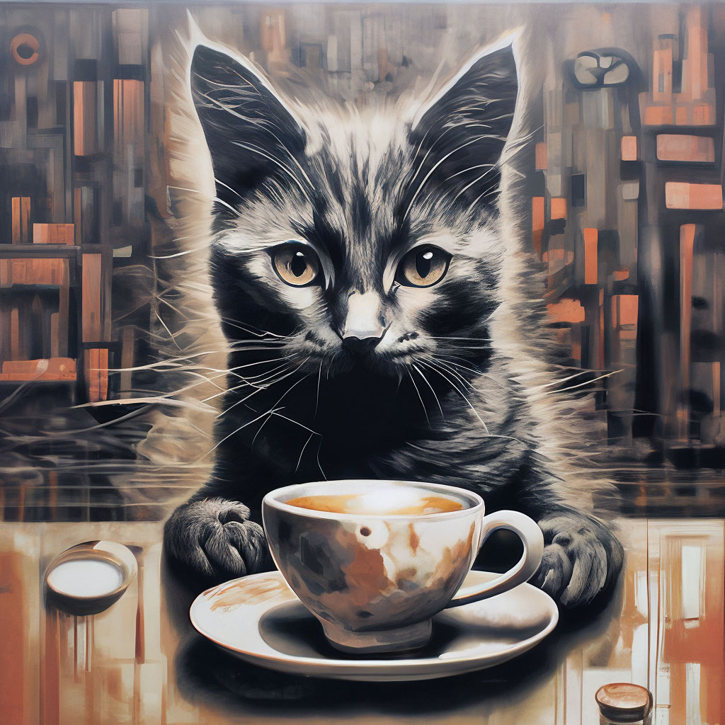 "Coffee cat" — image created in Shedevrum