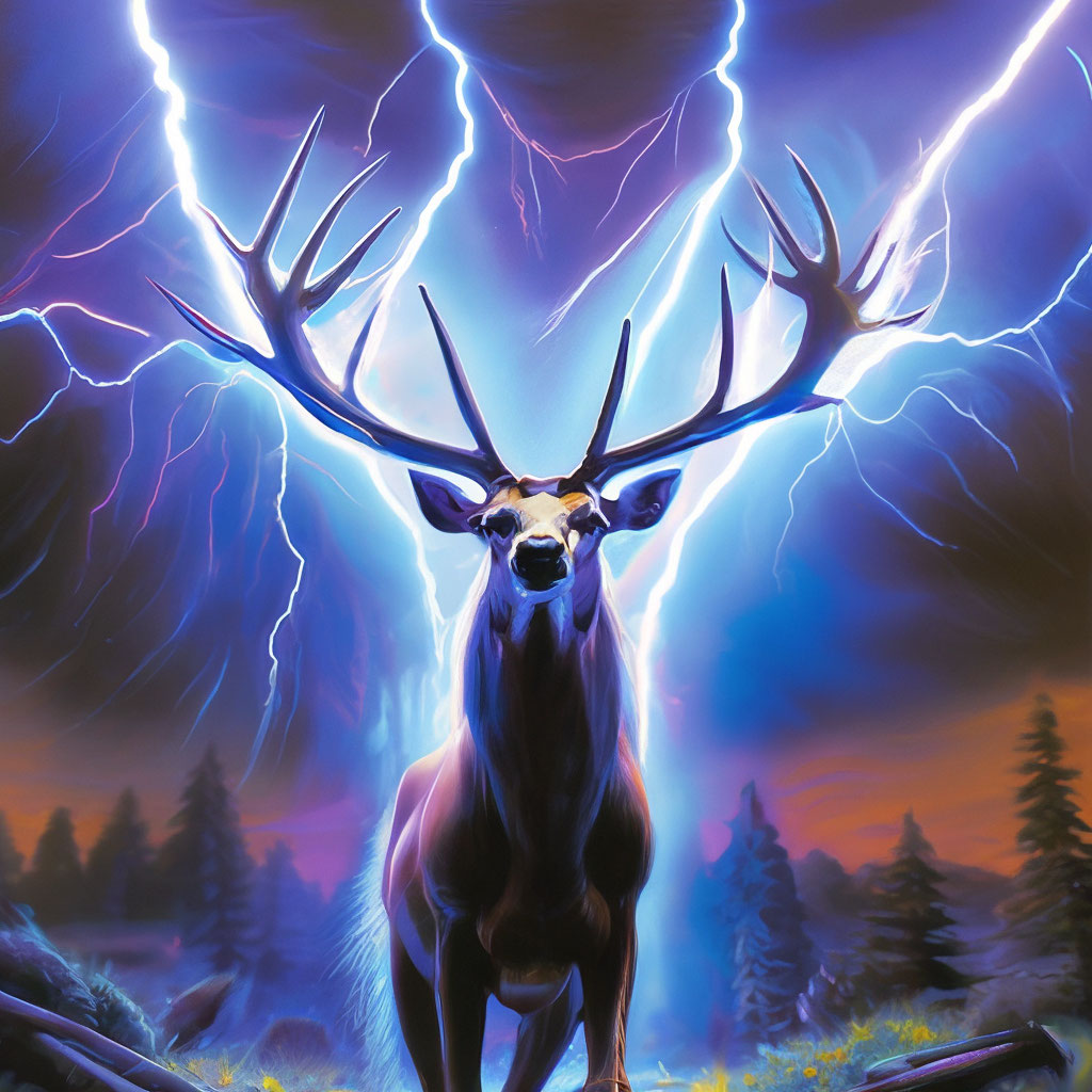 "Deer thunder" — image created in Shedevrum