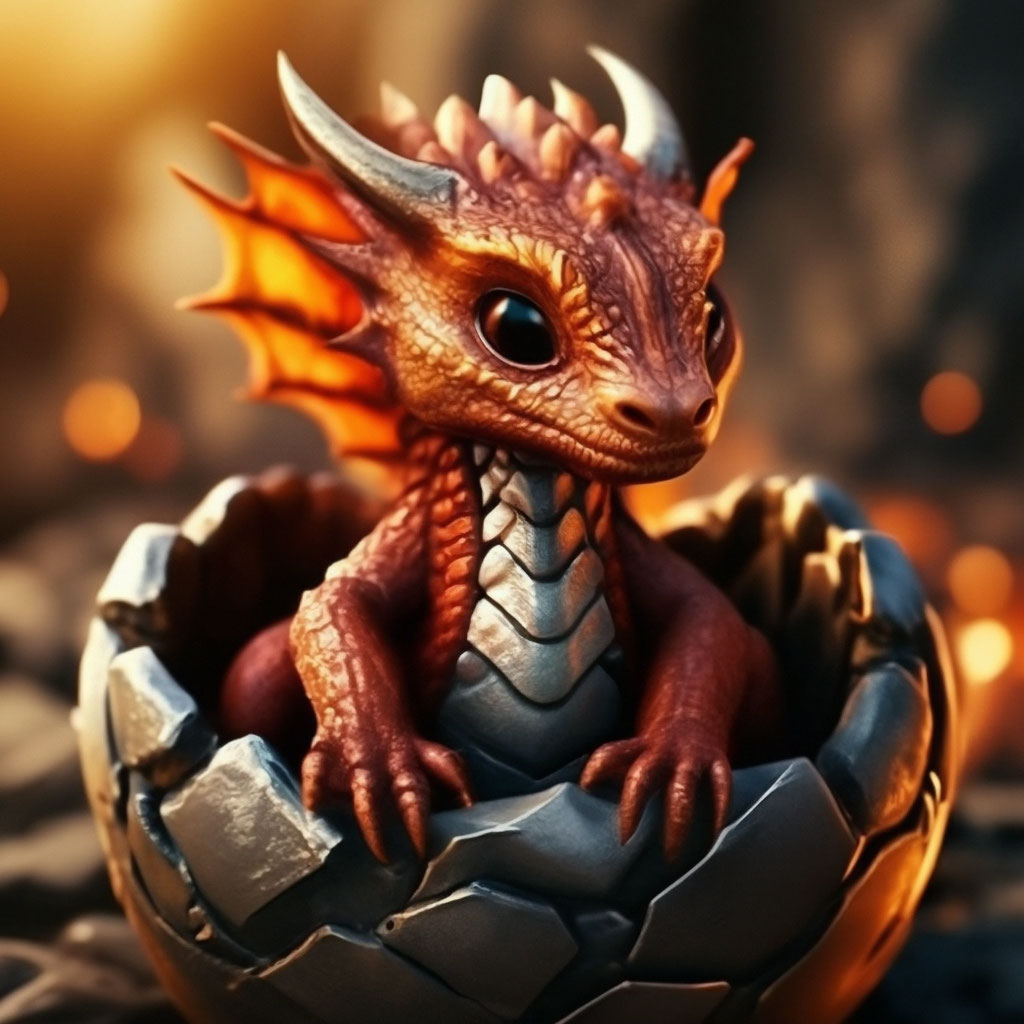 "Hatching of a baby dragon fire dragon" — image created in Shedevrum