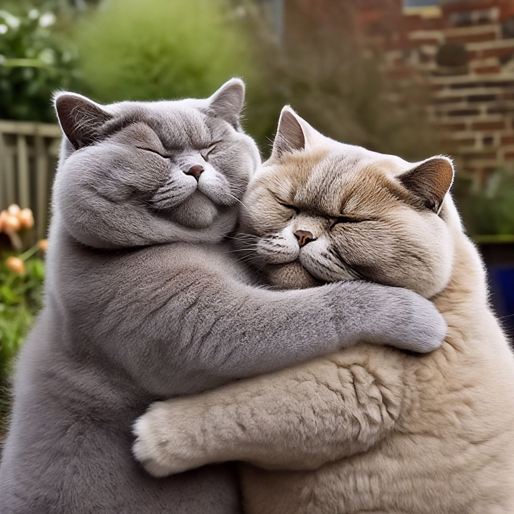 "Two fat cats hugging, british cats" — image created in Shedevrum