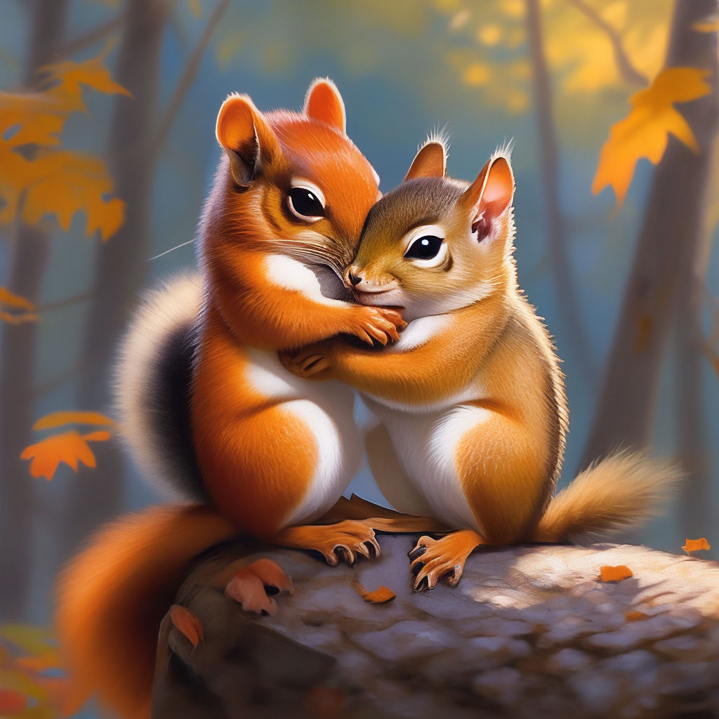 "Squirrel and chipmunk hug" — image created in Shedevrum