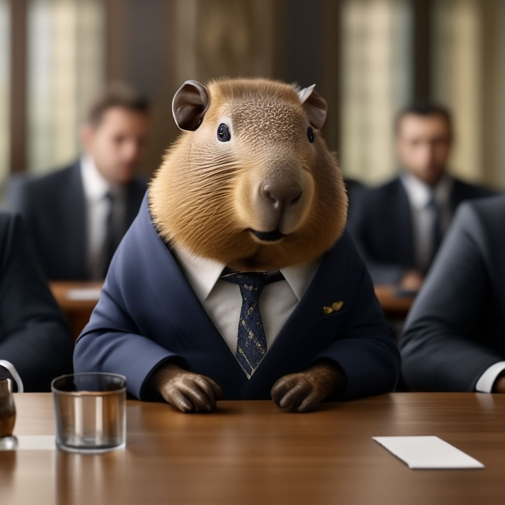 "Copybara in a business suit is …" — image created in Shedevrum