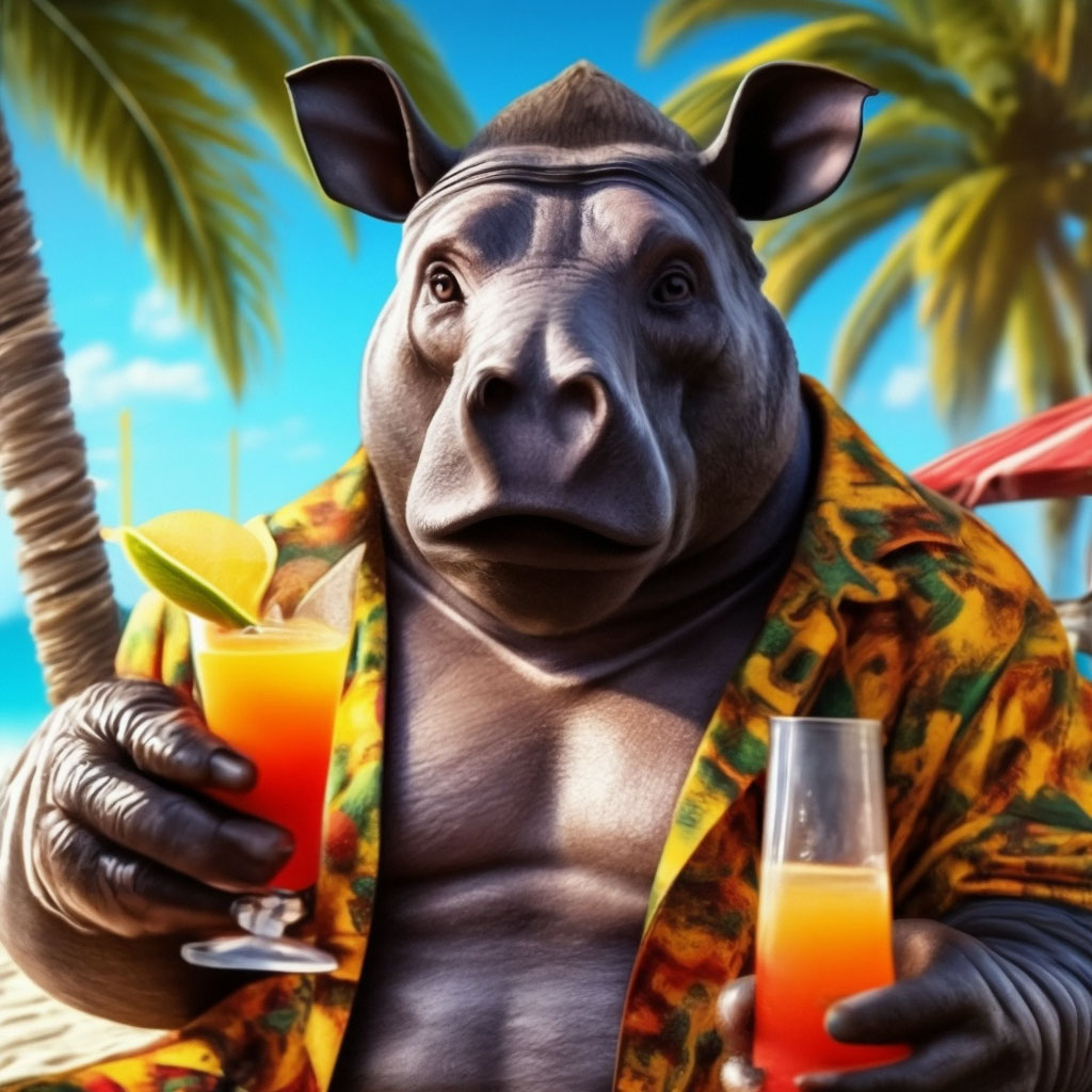 "Behemoth in a beach suit with …" — image created in Shedevrum