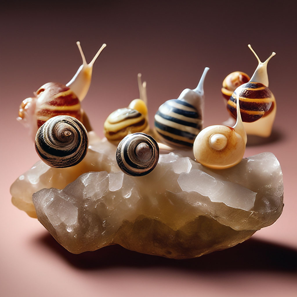 "Seven snails of different sizes …" — image created in Shedevrum